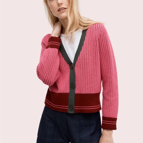kate spade | Sweaters | Kate Spade Pink Contrast Button Down Sweater ...